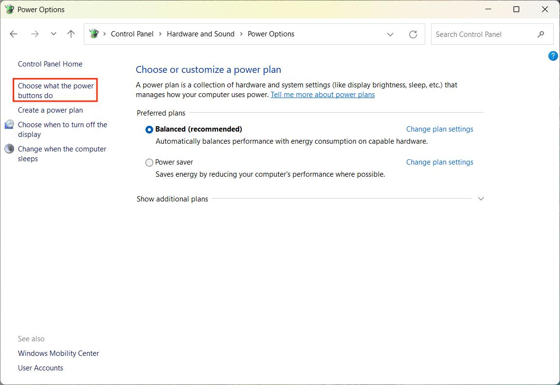 Windows 11 Pro Configuring Power Button Functions
